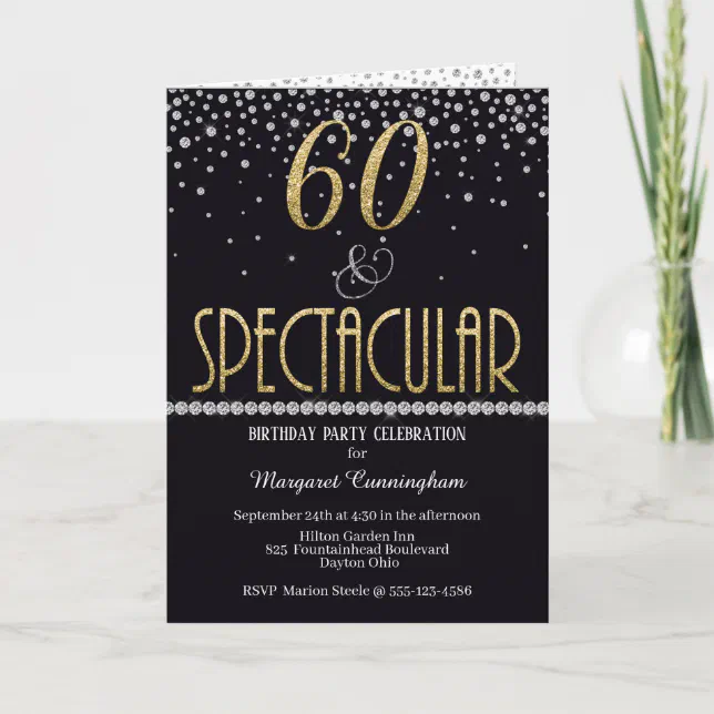 Sixty & Spectacular Gold Silver Diamonds Birthday Card | Zazzle