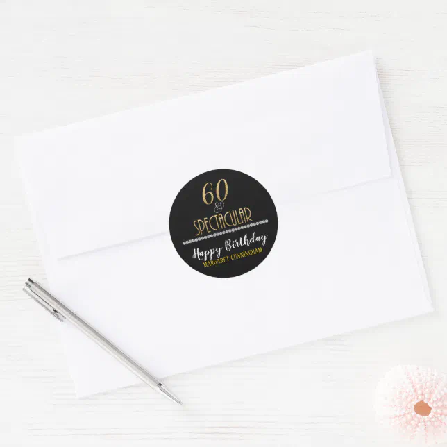 Sixty & Spectacular Gold Silver Diamonds Birthday Classic Round Sticker ...