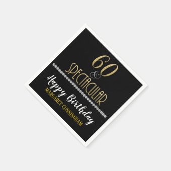 Sixty & Spectacular Gold Silver Diamonds Birthday Napkins | Zazzle