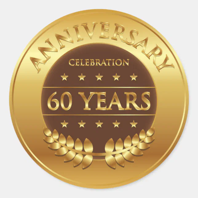 Sixty Years Anniversary Gold Classic Round Sticker | Zazzle