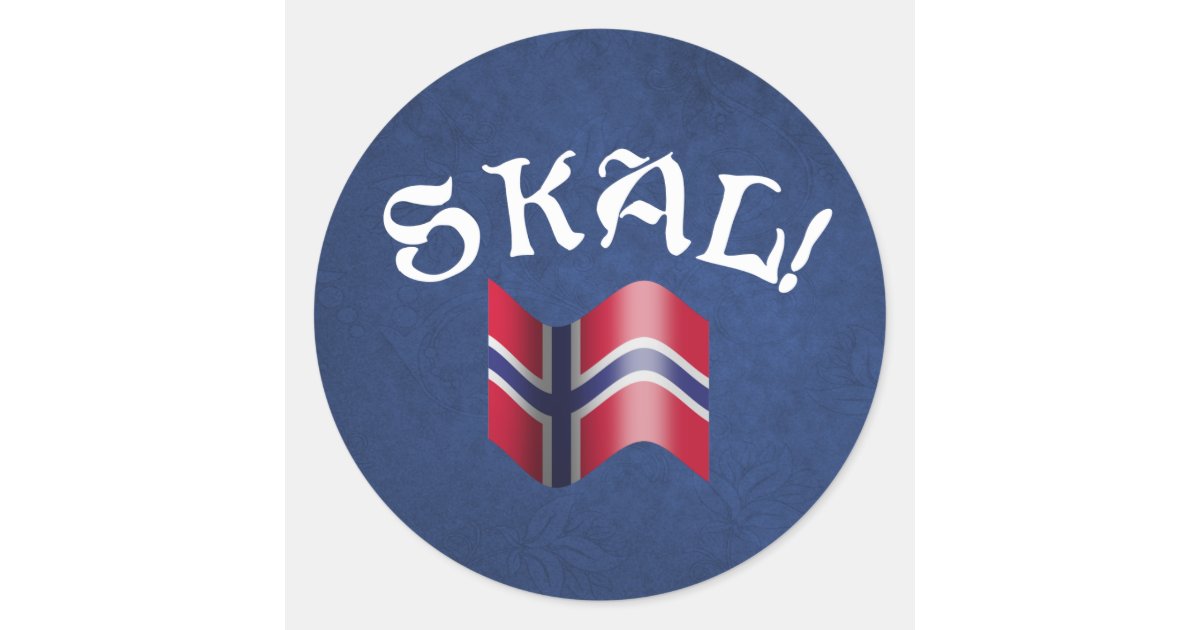 Skal Norwegian Flag Norway Drinking Toast Classic Round Sticker | Zazzle