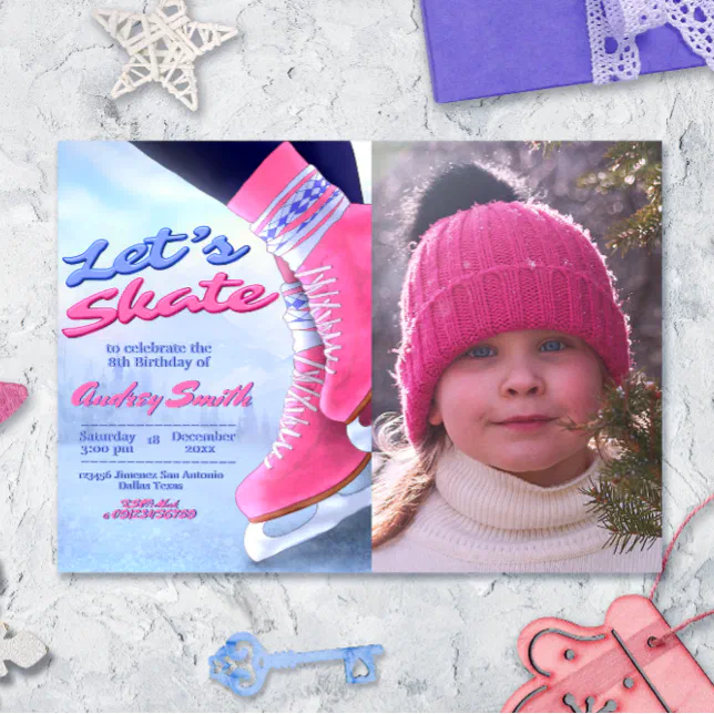 Skate on Over - Winter Skate Party with Photo Invitation | Zazzle