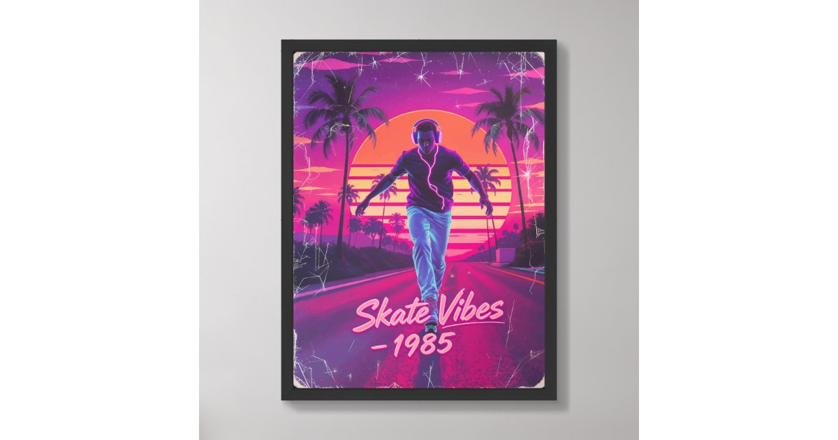 Skate Vibes – 1985 Neon Retro Poster | Zazzle