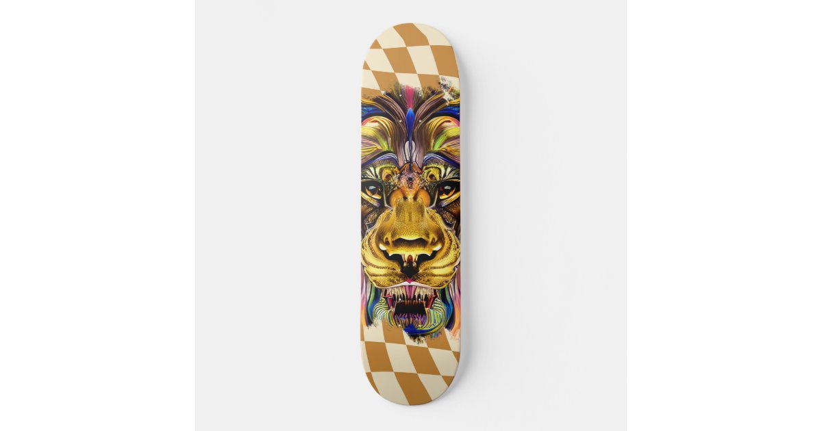 Skateboard Checkered Retro Golden Lion | Zazzle