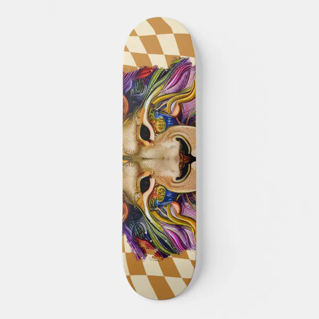 Skateboard Checkered Retro Golden Rainbow Lion | Zazzle