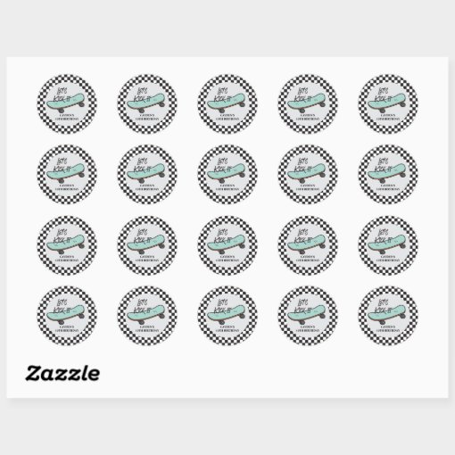 Skateboard Let's Kick It Birthday Classic Round Sticker | Zazzle
