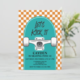 Skateboard Let's Kick It Birthday Invitation | Zazzle