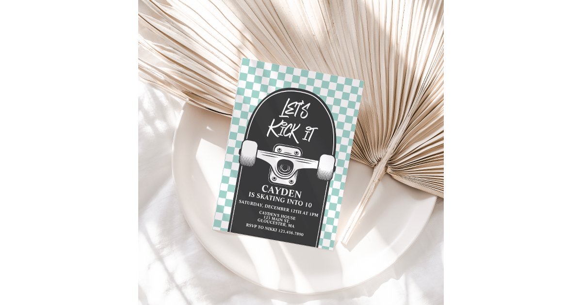 Skateboard Let's Kick It Birthday Invitation | Zazzle