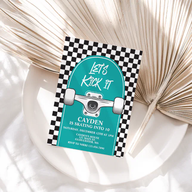 Skateboard Let's Kick It Birthday Invitation | Zazzle