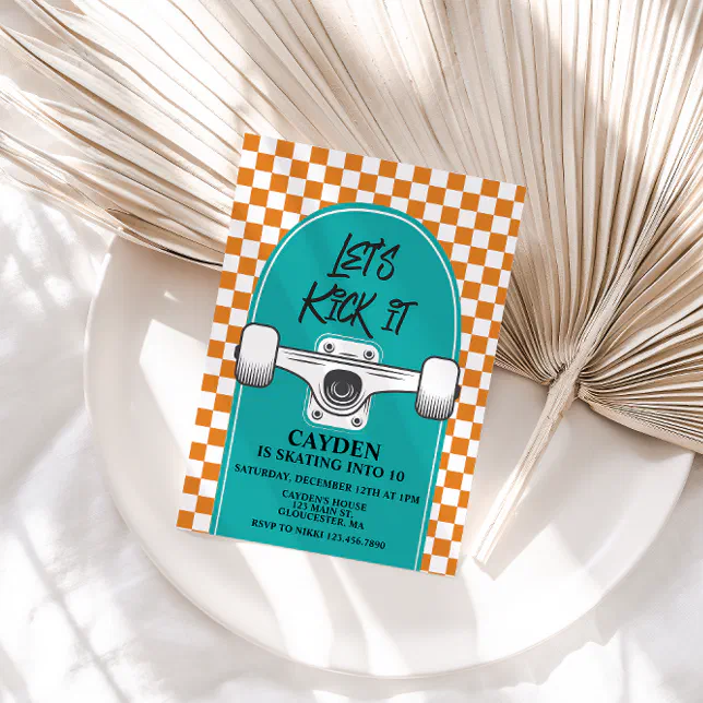 Skateboard Let's Kick It Birthday Invitation | Zazzle