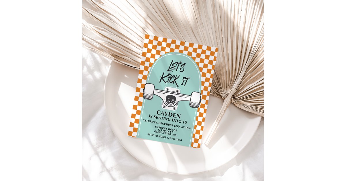 Skateboard Let's Kick It Birthday Invitation | Zazzle