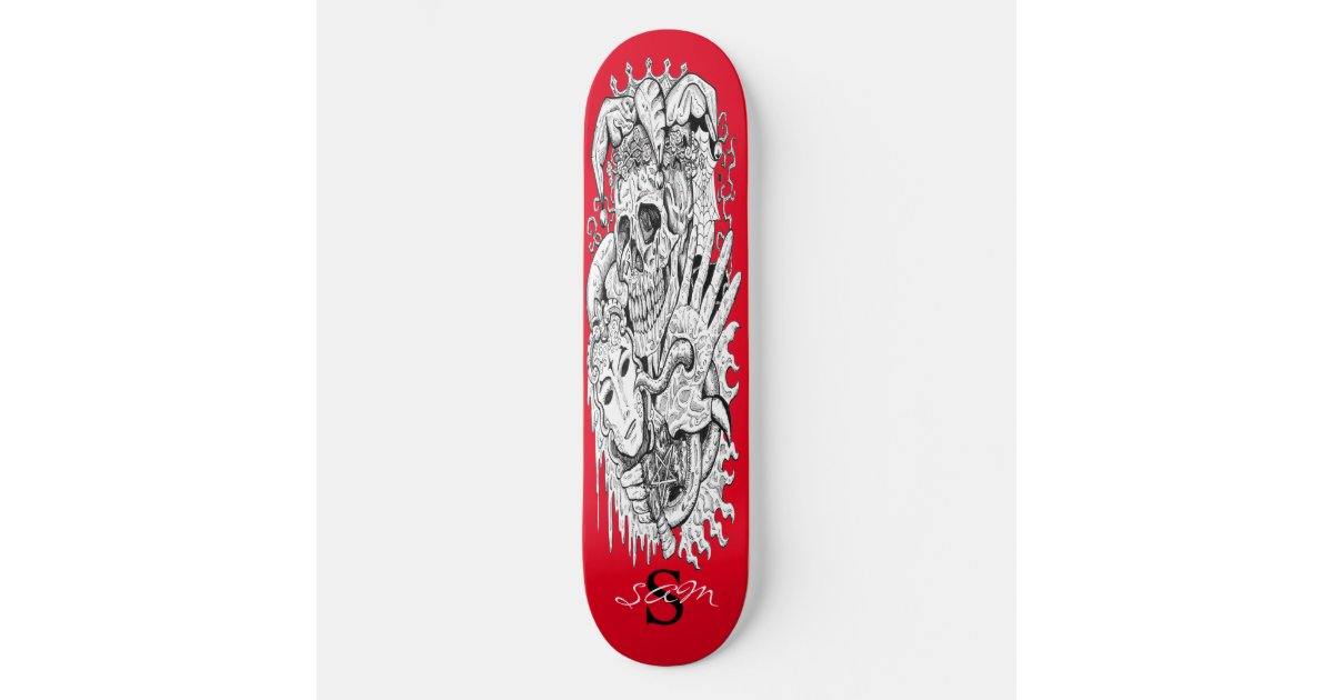 skateboard Monogram Skull Skeleton Court Jester | Zazzle