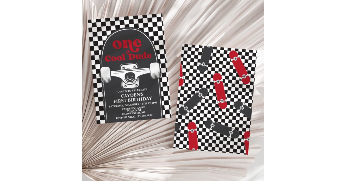 Skateboard One Cool Dude 1st Birthday Invitation | Zazzle