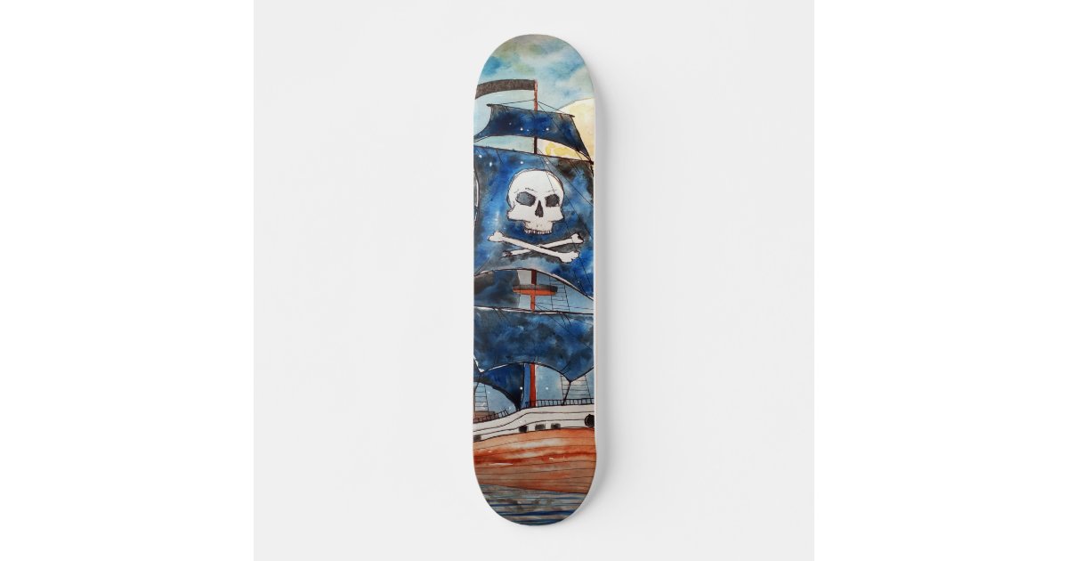 Skateboard Pirate ship with full moon | Zazzle