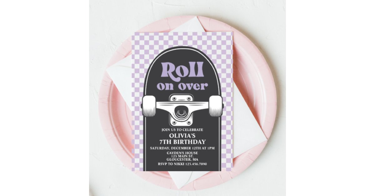 Skateboard Roll on over Birthday Invitation | Zazzle