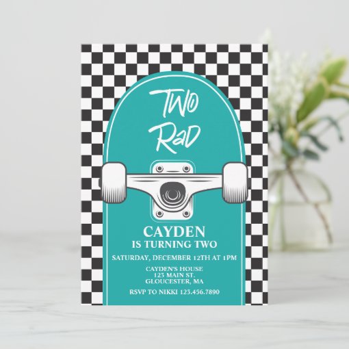 Skateboard Two Rad 2nd Birthday Invitation | Zazzle