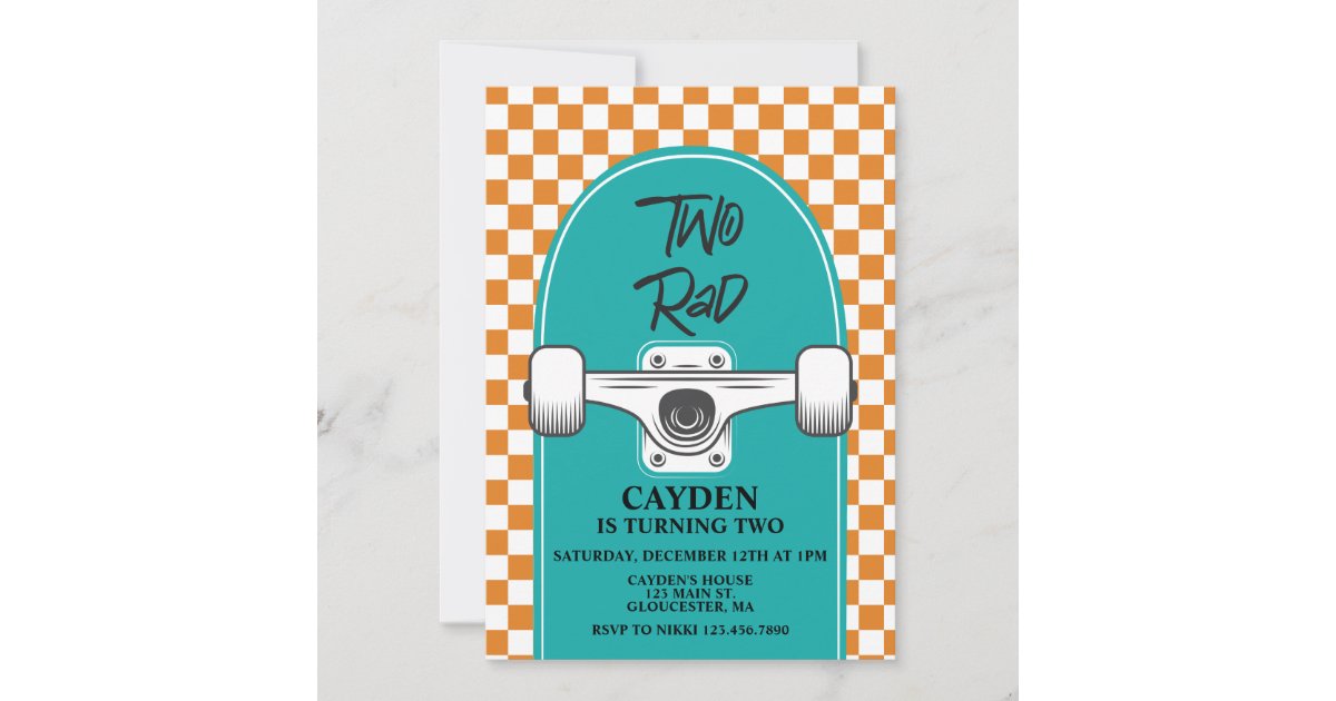 Skateboard two rad 2nd Birthday Invitation | Zazzle