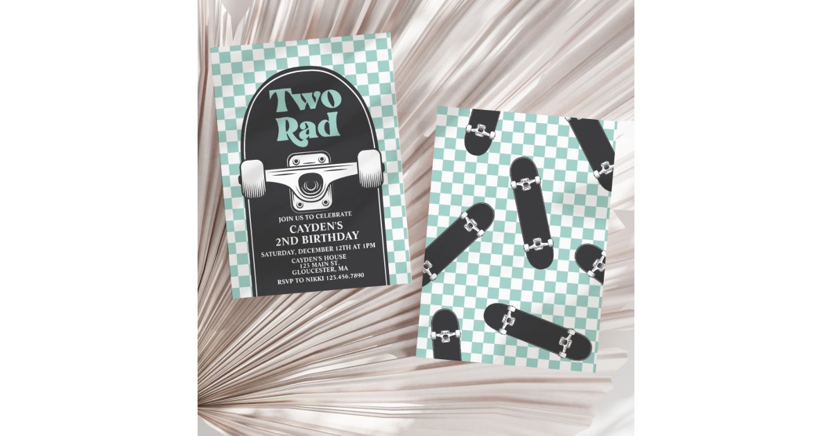 Skateboard Two Rad 2nd Birthday Invitation | Zazzle
