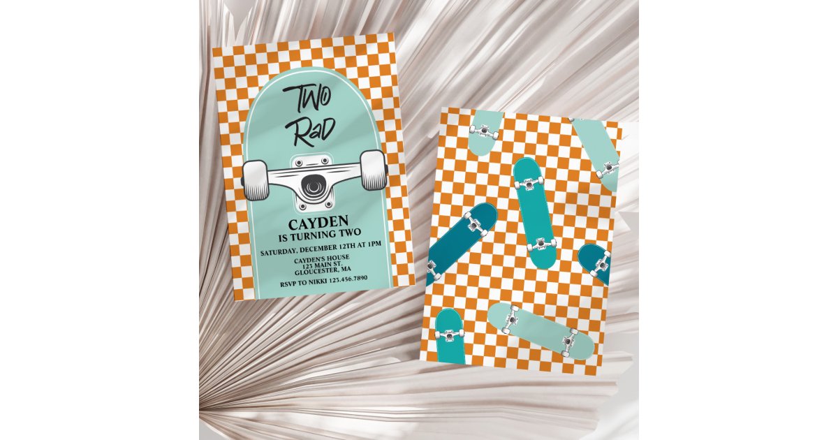 Skateboard Two Rad Birthday Invitation | Zazzle