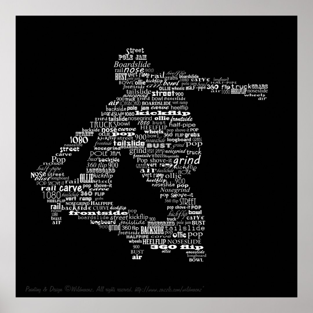 Skateboarder word collage poster | Zazzle