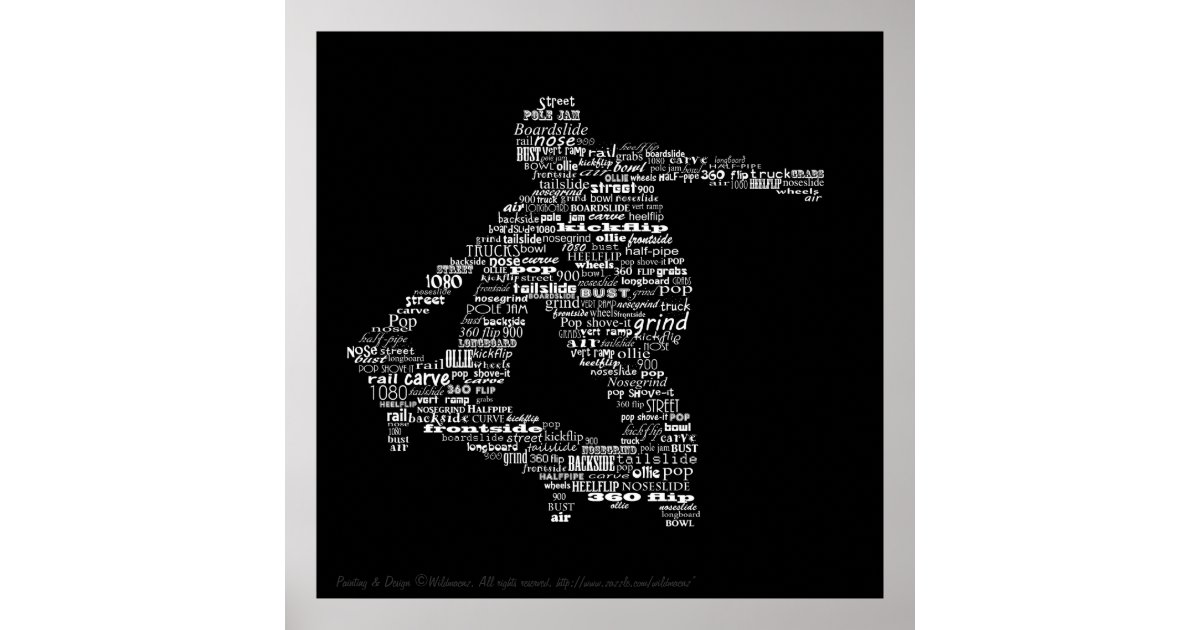 Skateboarder word collage poster | Zazzle