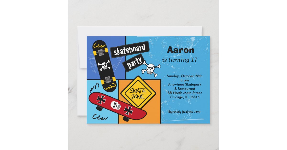 Skateboarding Birthday (Light Blue) Invitation | Zazzle