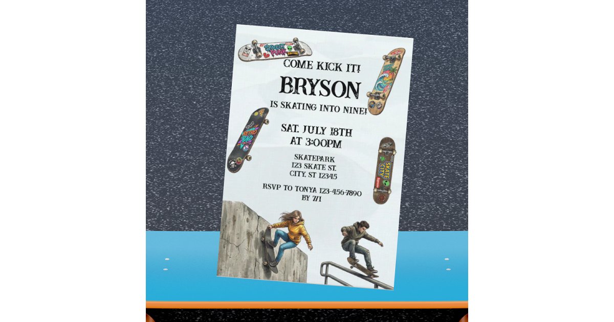 Skateboarding Birthday with Skateboards Invitation | Zazzle