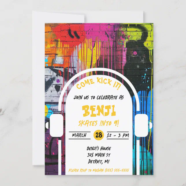 Skateboarding,Come Kick It Graffiti Birthday Party Invitation | Zazzle