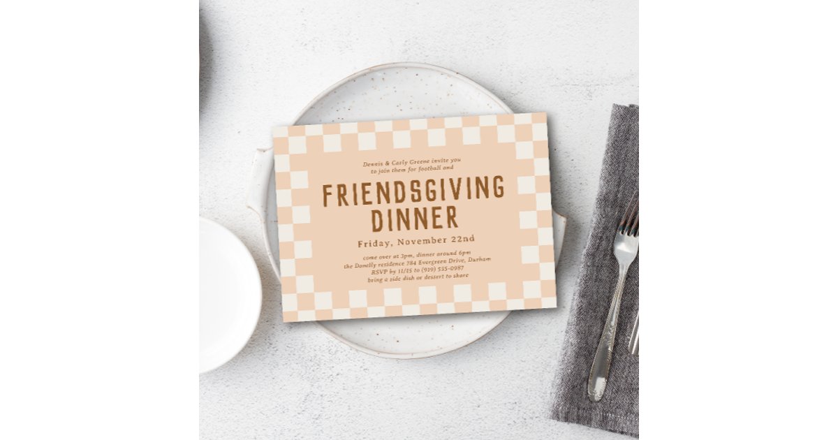Skater Checkerboard Friendsgiving Dinner Invitation | Zazzle