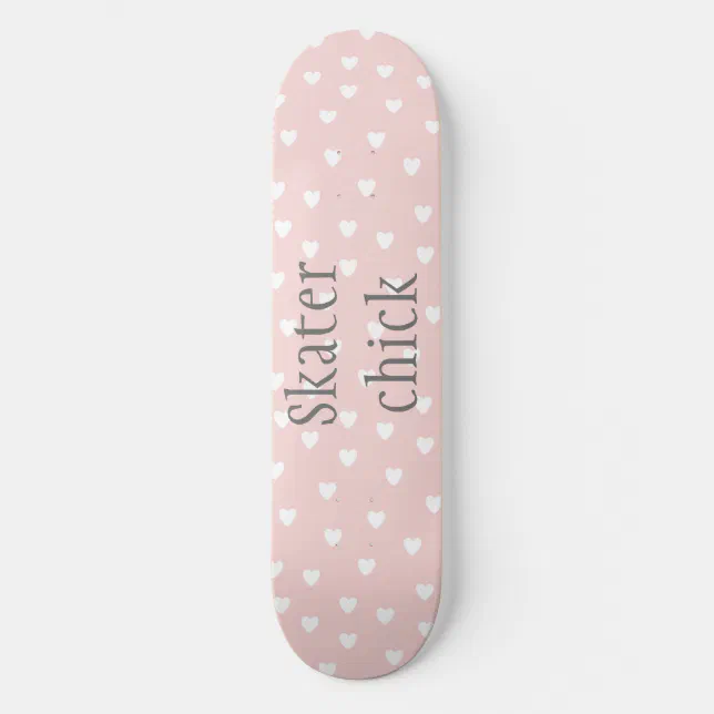 Skater Chick | Blush Pink with White Hearts Girls Skateboard Deck | Zazzle