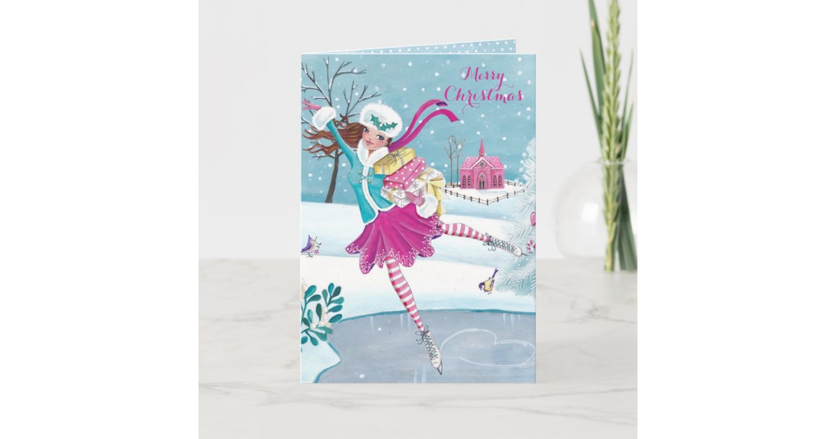 Skating Girl - Christmas Greetings Greeting card | Zazzle