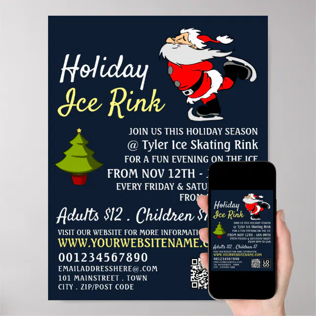 Skating Santa, Holiday Ice Rink, Festive Event Poster | Zazzle