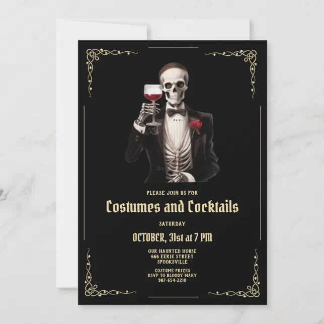 Skeleton Adult Halloween Cocktail Party Invitation | Zazzle