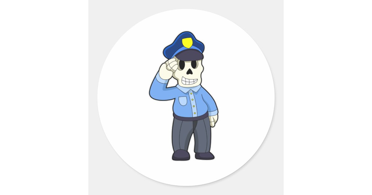 Skeleton as Police officer with Police hat Classic Round Sticker | Zazzle
