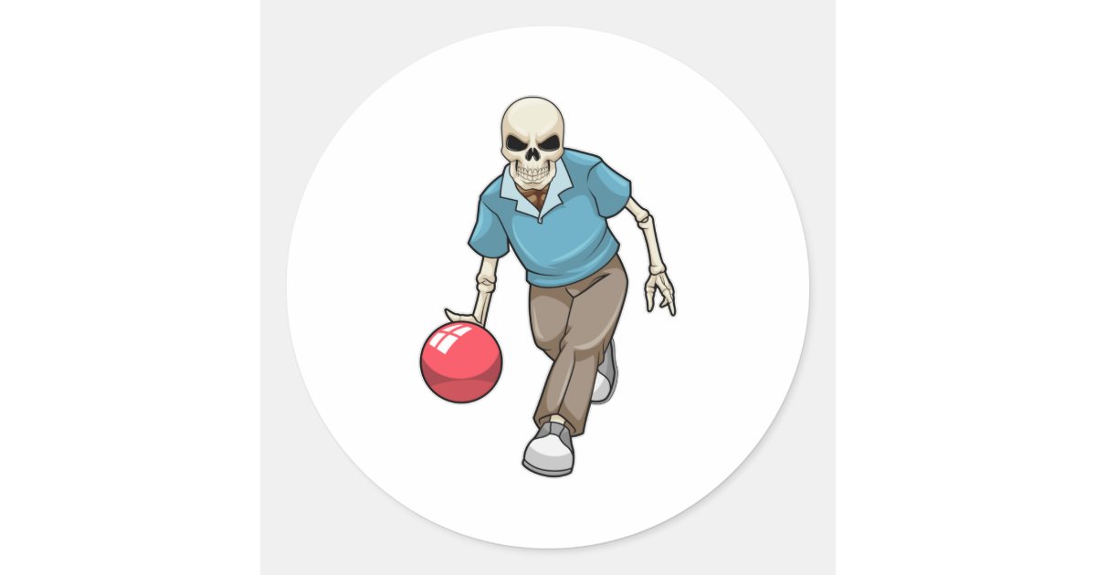 Skeleton at Bowling with Bowling ball Classic Round Sticker | Zazzle