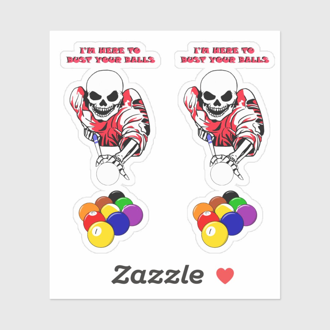 Skeleton Ball buster Pool Billiards original art Sticker | Zazzle