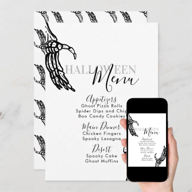Skeleton Bones Hand Halloween Birthday Party Menu | Zazzle