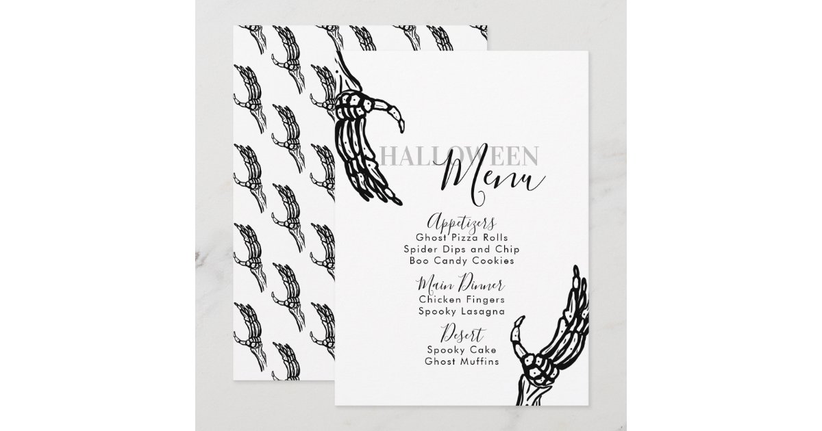 Skeleton Bones Hand Halloween Birthday Party Menu | Zazzle