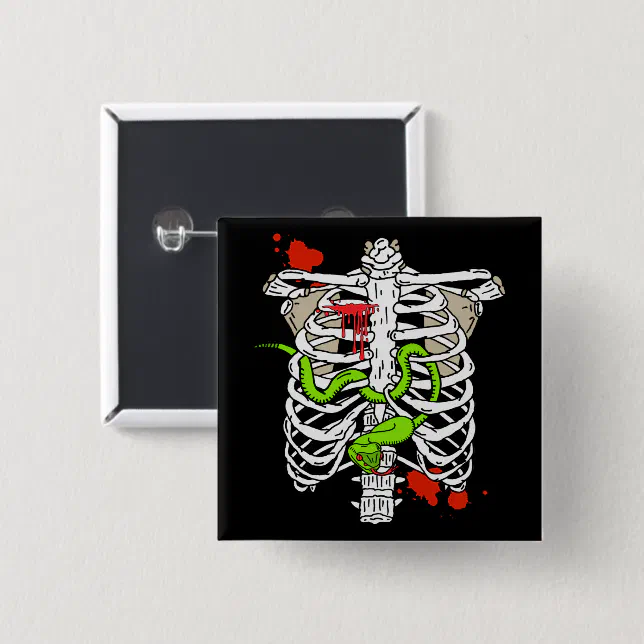Skeleton Bones Ribcage Snake and Blood Splats Button | Zazzle