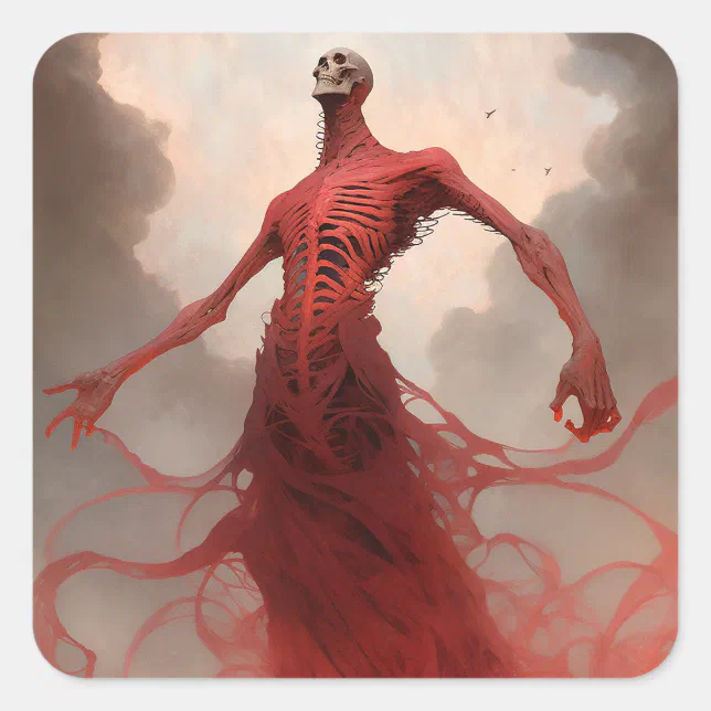 Skeleton Demon Creature Dark Fantasy Horror Square Sticker | Zazzle