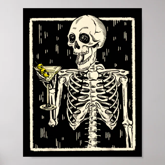 Skeleton Drinking Martini Tail Retro Halloween Cos Poster | Zazzle