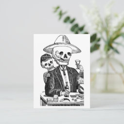Skeleton Drinking Tequila and Smoking, Mexico Postcard | Zazzle