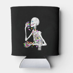 Skeleton Eating Halloween Candy Can Cooler | Zazzle