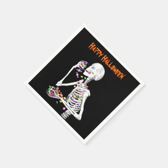 Skeleton Eating Halloween Candy Napkins | Zazzle