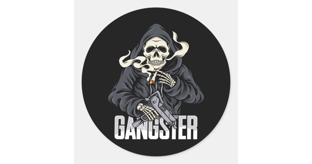 Skeleton Gangster Classic Round Sticker | Zazzle