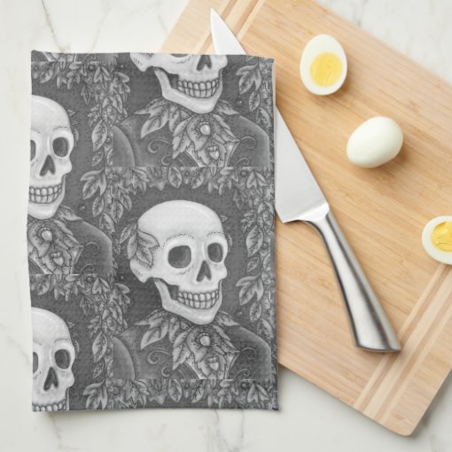 SKELETON, GOTHIC GENTLEMAN SKULL KITCHEN TOWEL | Zazzle