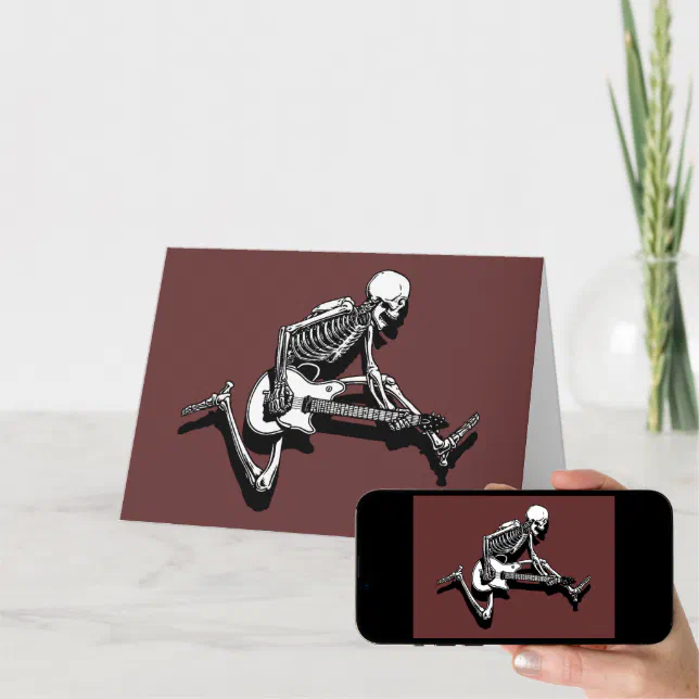 Skeleton Guitarist Jump Card | Zazzle