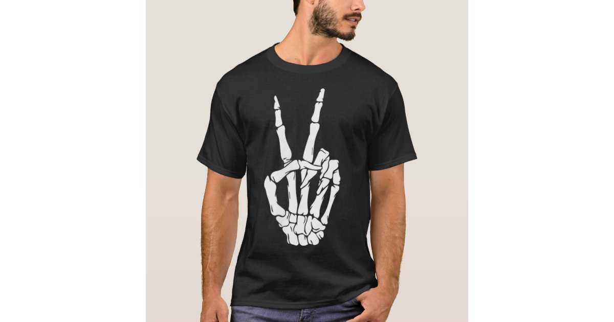 Skeleton Hand Making Peace Sign, Hand Showing Peac T-Shirt | Zazzle
