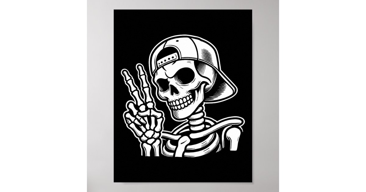 Skeleton Hand Peace Sign Retro Halloween Skeleton | Zazzle