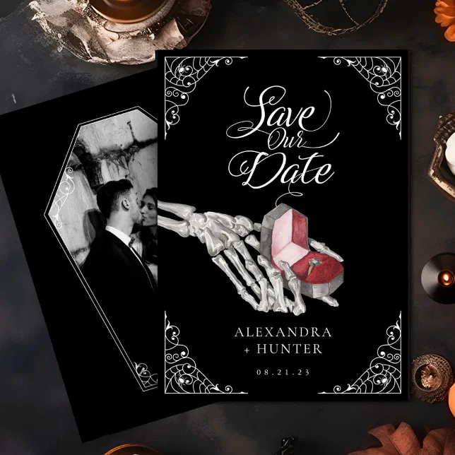 Skeleton Hand Ring Gothic Wedding Save the Date Invitation | Zazzle